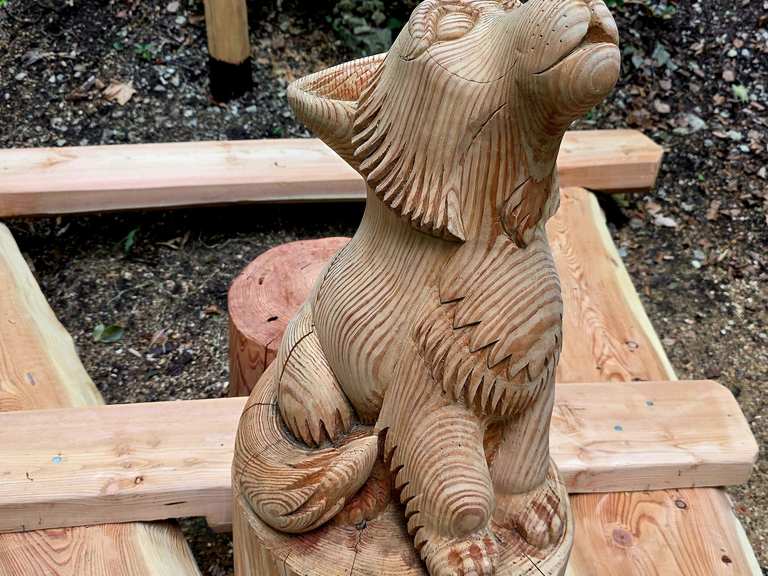 Wolfsschlucht Bench with Wooden Wolf Sculpture - Mountain Bike Trails ...